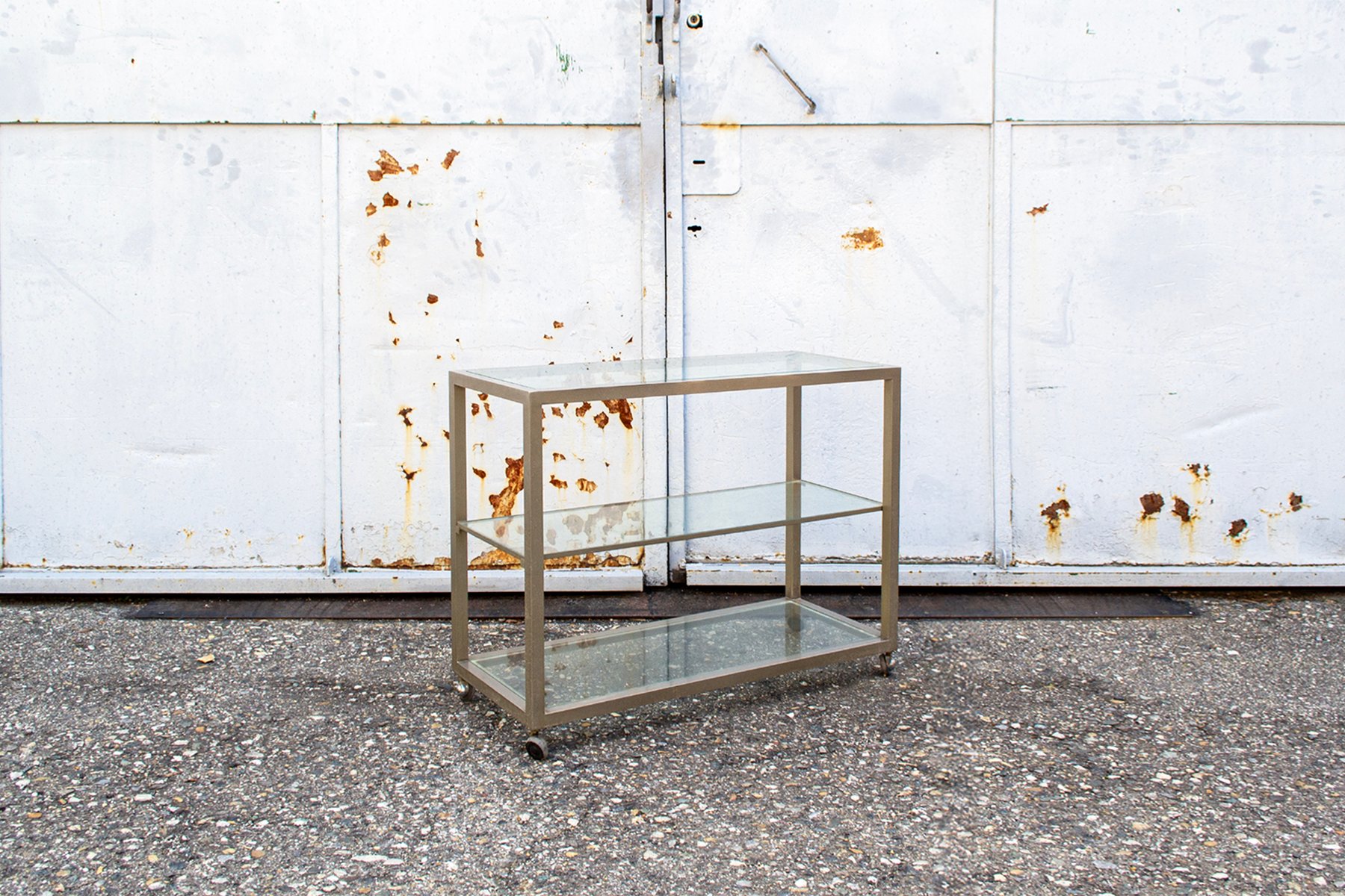 Console Table in Brass and Glass with Wheels, 1970s for sale at Pamono