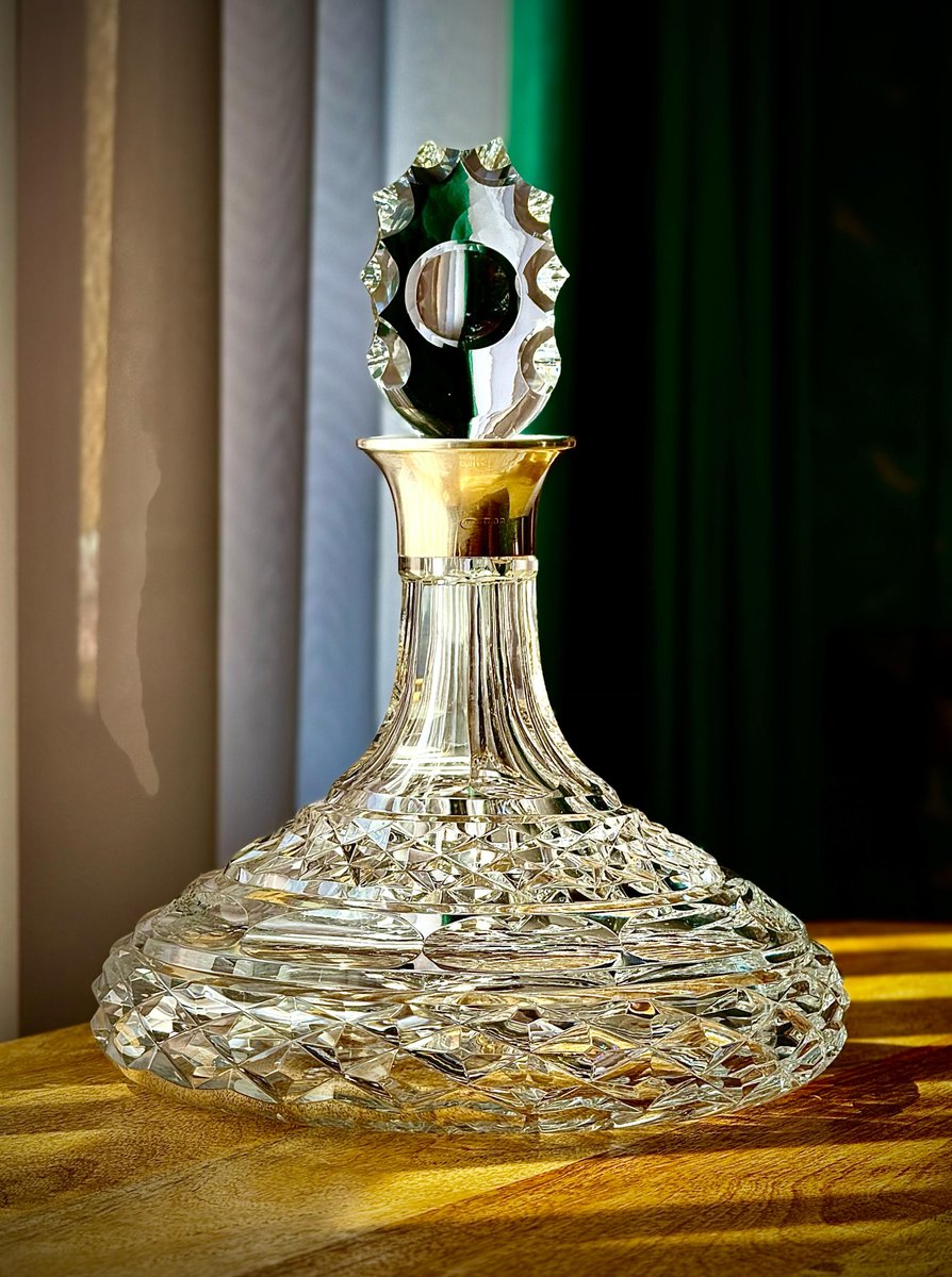 Vintage Cut Glass Ships Decanter with Sterling Silver Collar by Israel Freeman & Son Ltd, 1968 ...