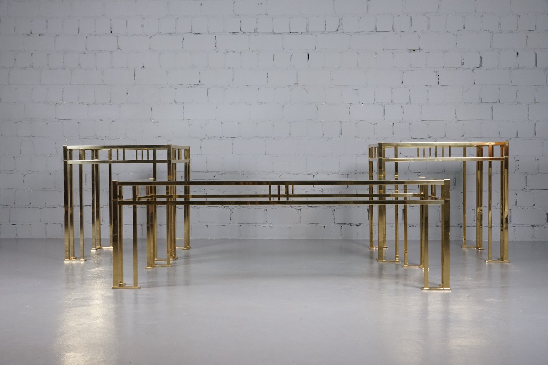 Large Hollywood Regency Coffee Table in Brass, Set of 3 for sale at Pamono