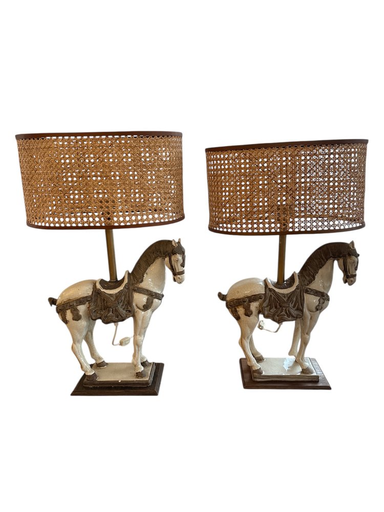 Vintage Horse Table Lamps with Shade, Set of 2 for sale at Pamono