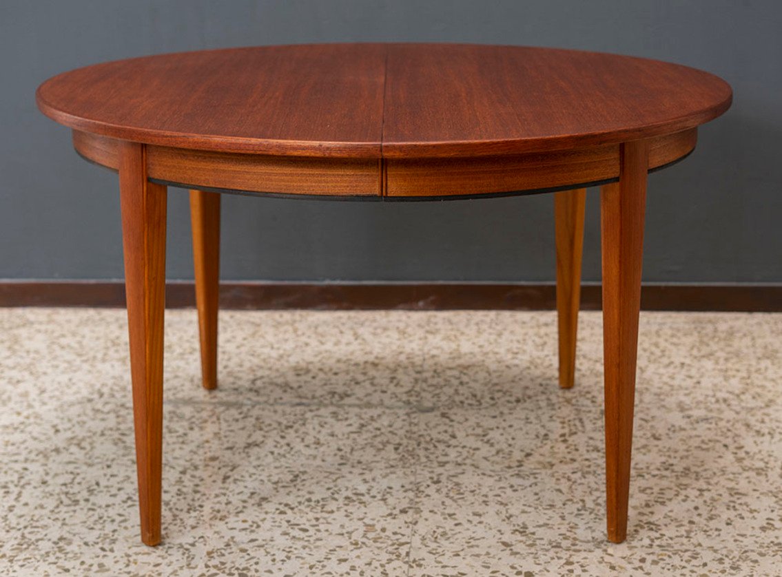 Model 55 Round Extendable Dining Table from Omann Jun, Denmark, 1960s ...
