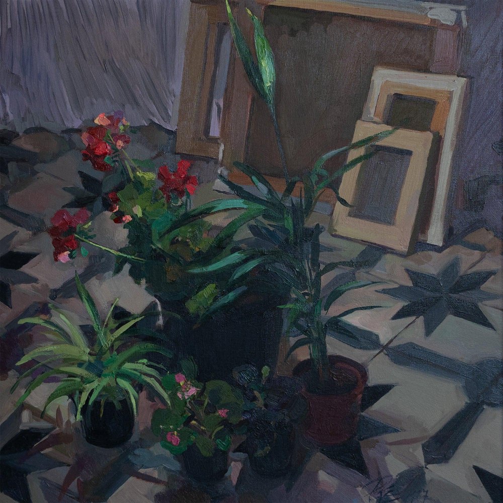 Carmen Roger Especeta, Interior Still Life with Plants, Oil on Canvas ...