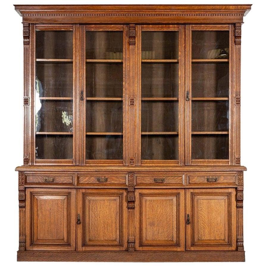 Monumental 19th Century English Oak Glazed Library Bookcase, 1890s for ...