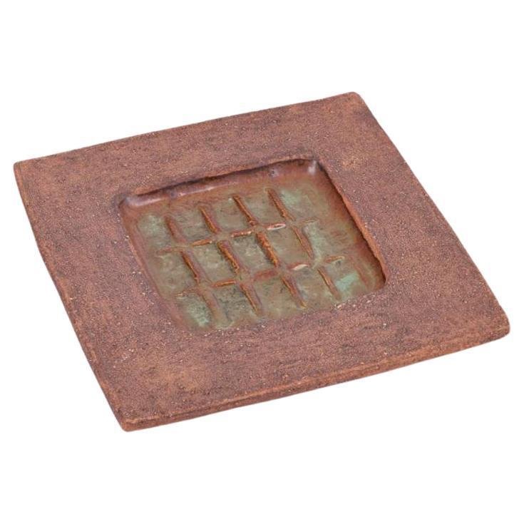 Swedish Square Ceramic Dish by Curt Magnus Addin, 1970s for sale at Pamono