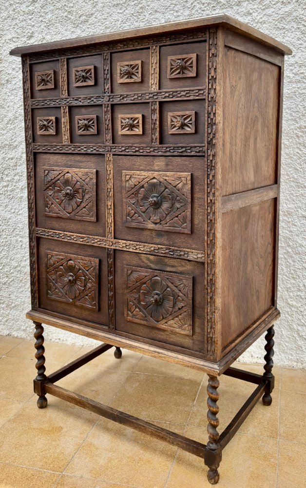 Spanish Wooden Storage Cabinet with Drawers, 1900s for sale at Pamono