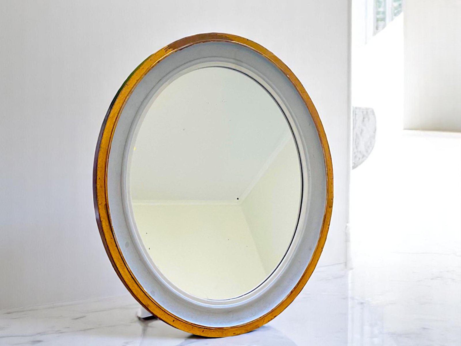 Vintage Oval Table Mirror with Wooden Frame, 1970s for sale at Pamono