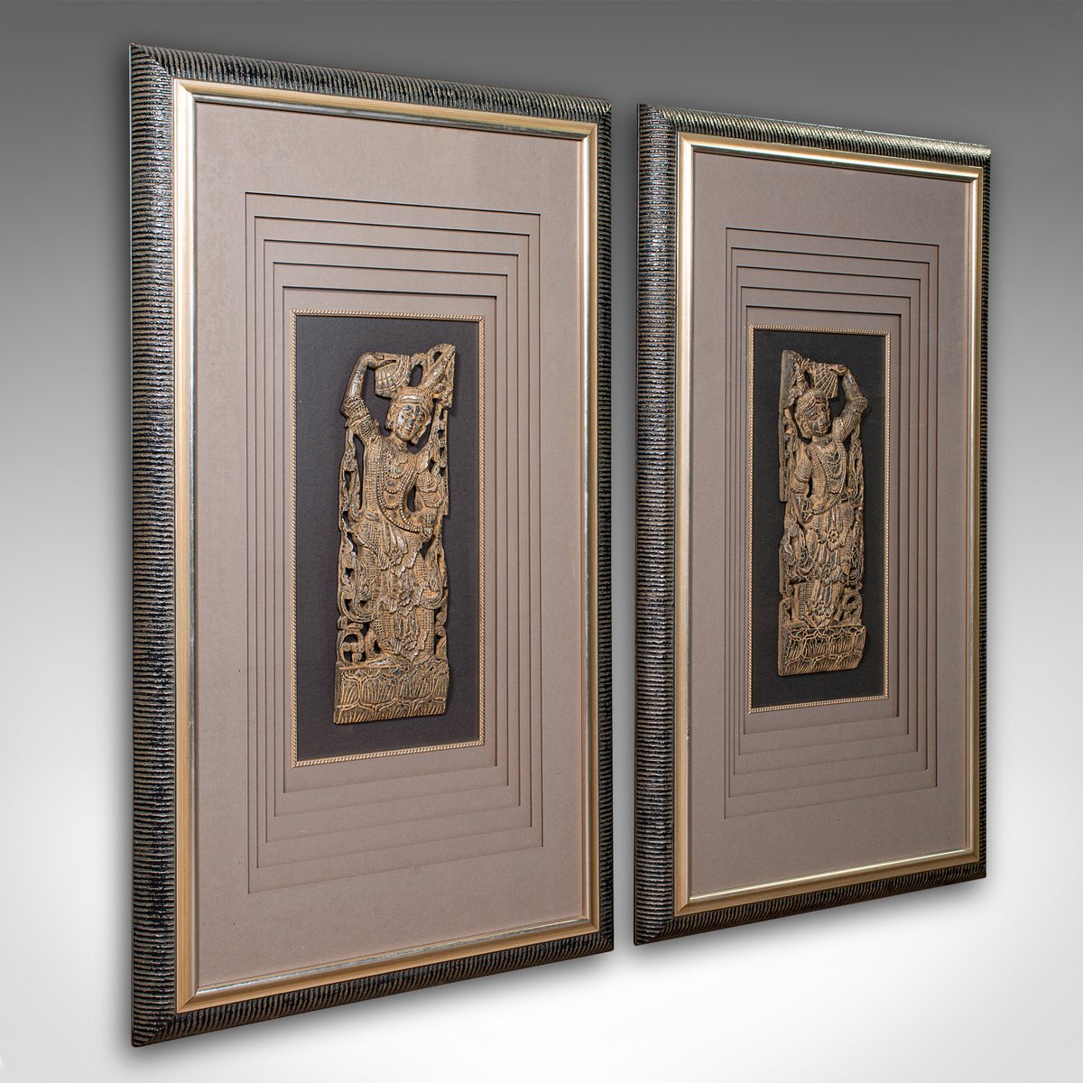 Large Vintage Framed Wall Display Panels with Relief Figures, 1980s ...