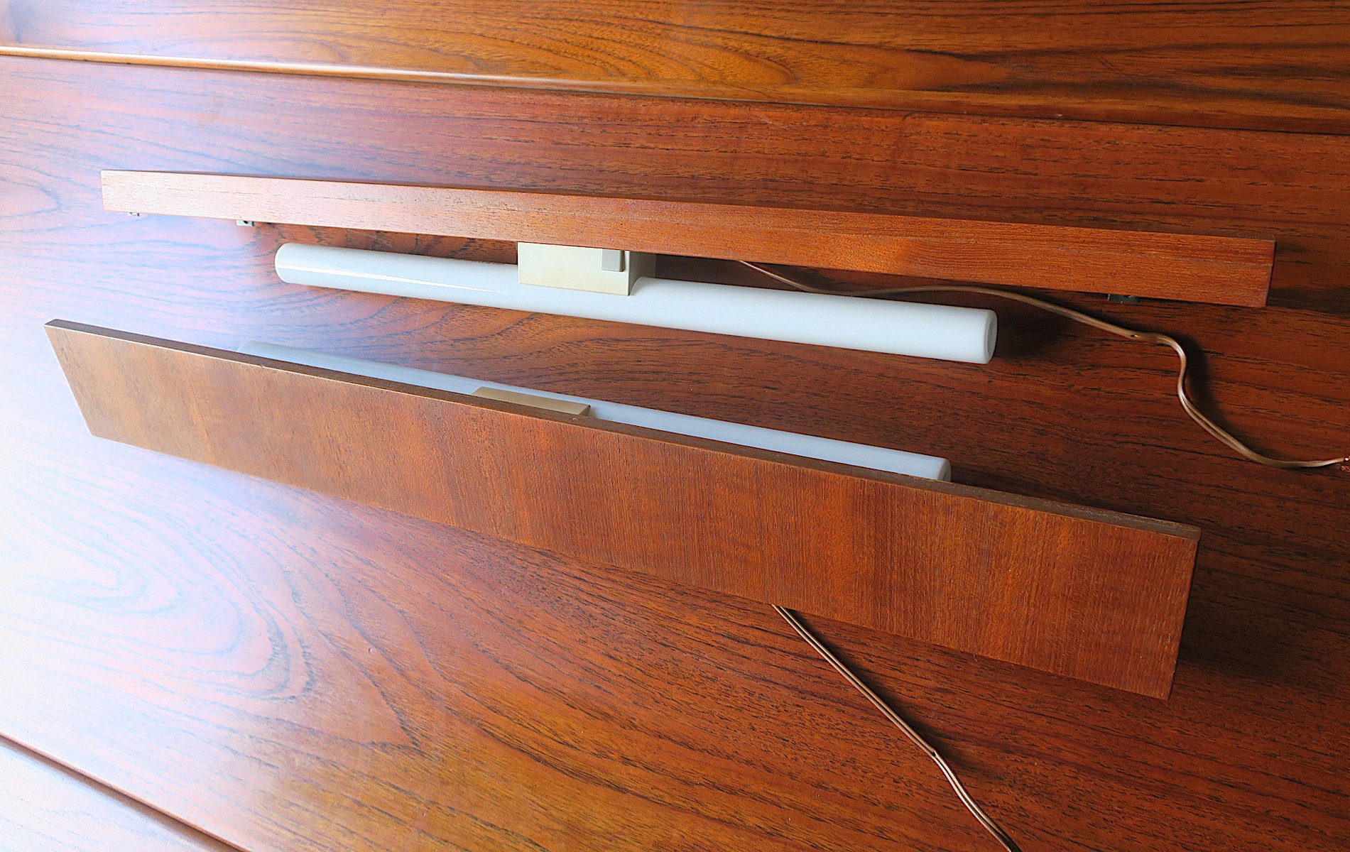 Danish Teak Narrow Shelves with Wall Lights, 1960s, Set of 2 for sale ...