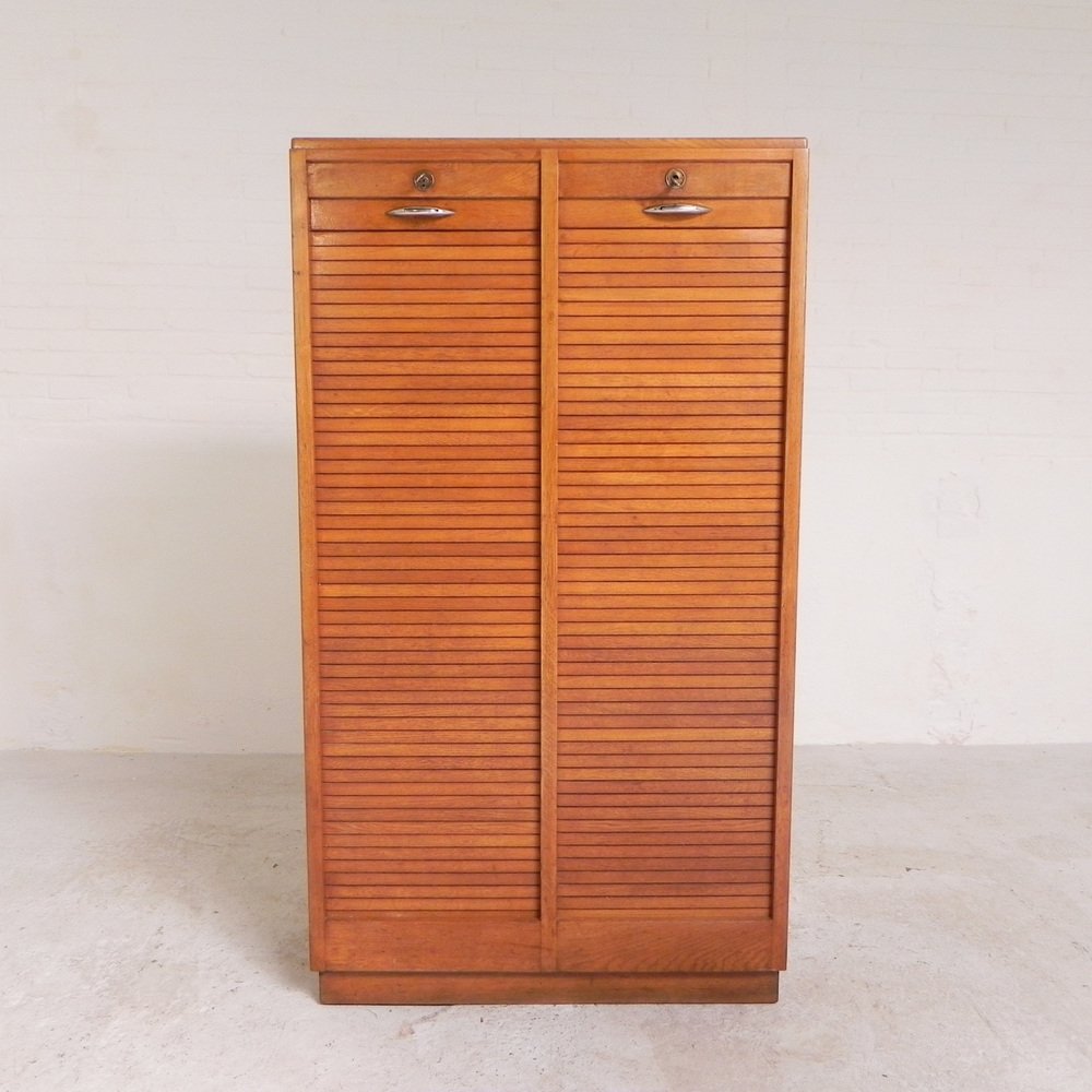 Oak Roller Shutter Box with Two Shutters, 1950s for sale at Pamono