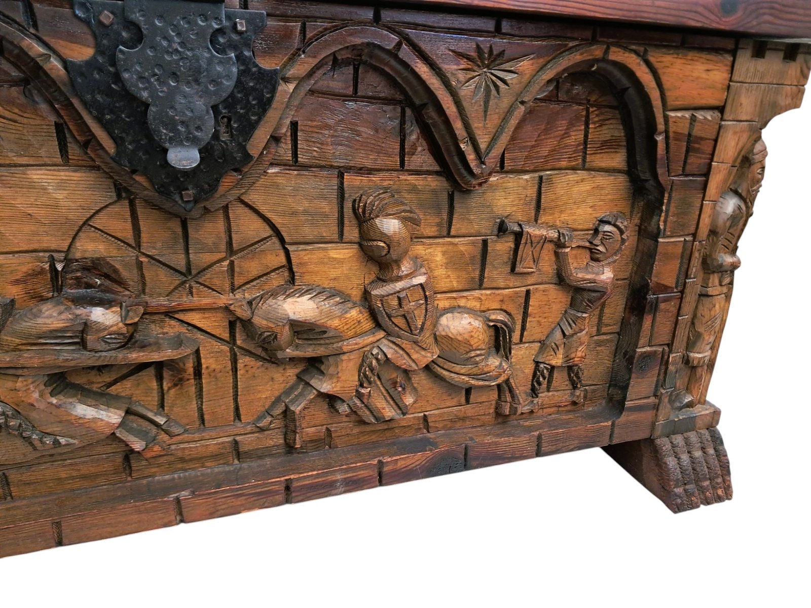 Large Antique Medieval Gothic Trunk, 1930 for sale at Pamono