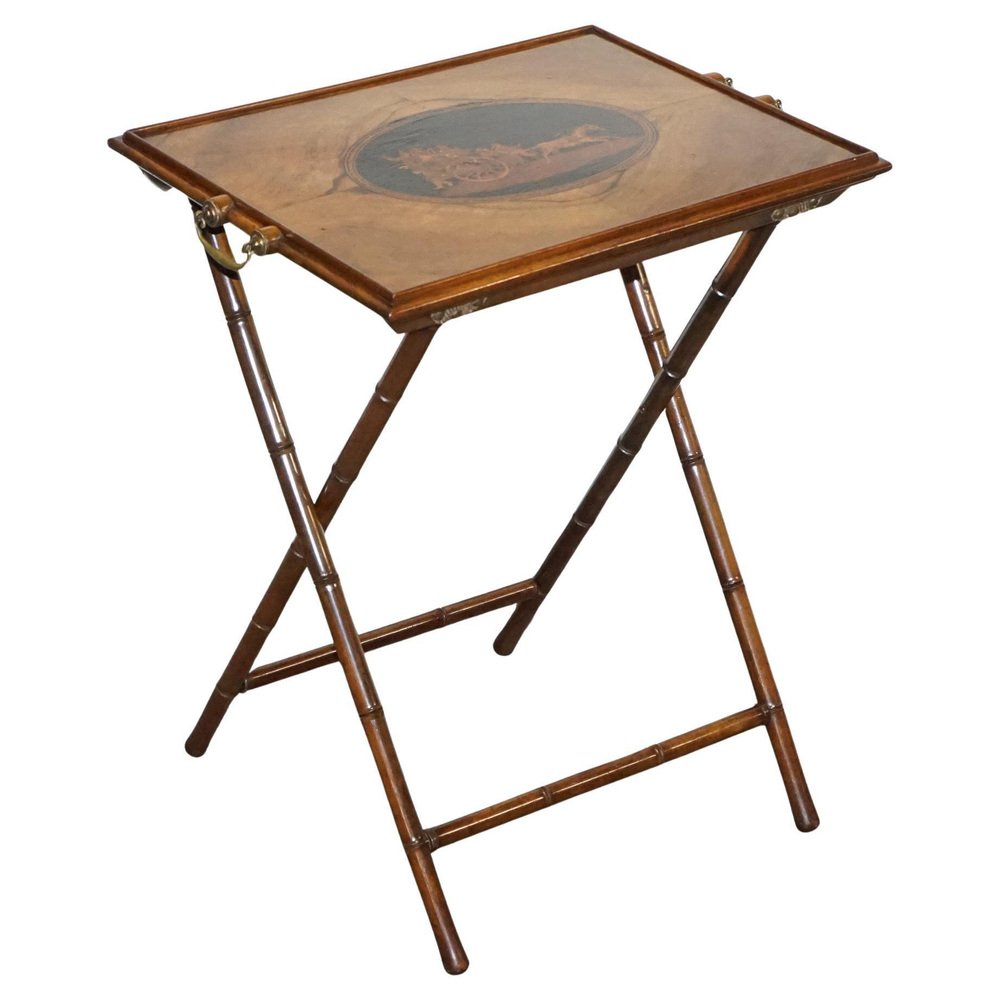 Victorian Double Sided Serving Tray on Bamboo Stand Brass Handles ...