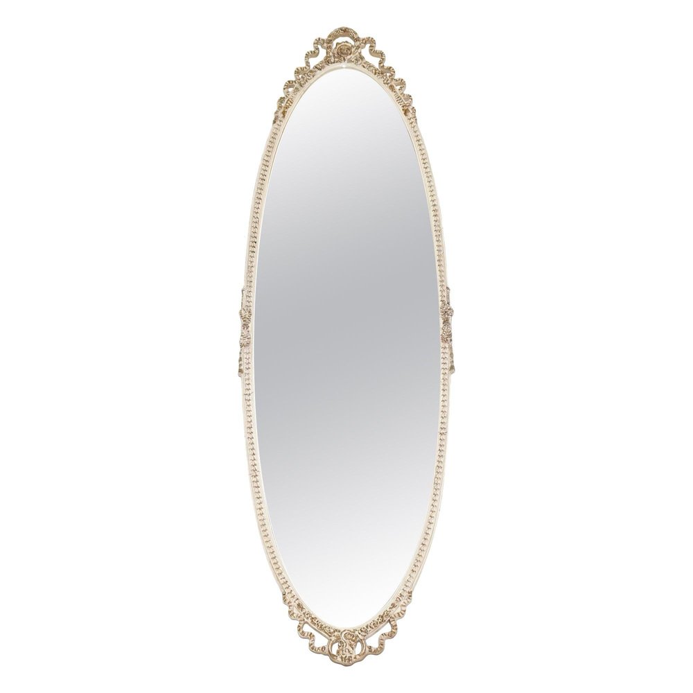 Vintage Oval Long Wall Carved French Mirror for sale at Pamono