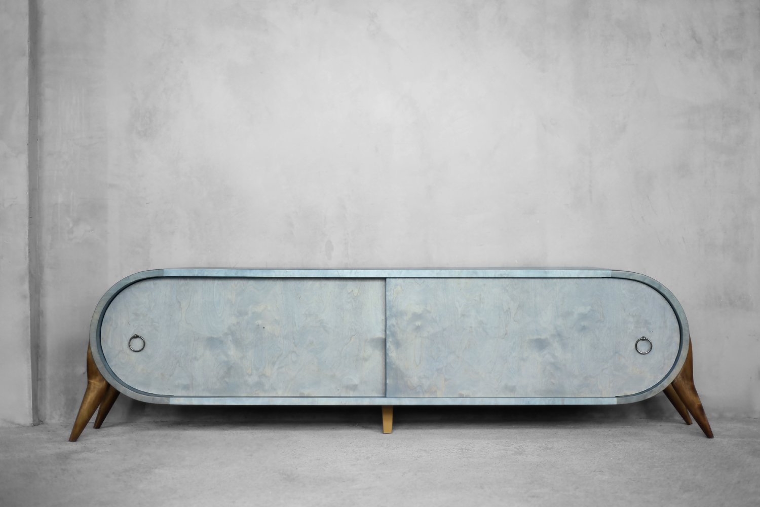 Mid-Century Modern Italian Turquoise Streamline Sideboard in Birch ...