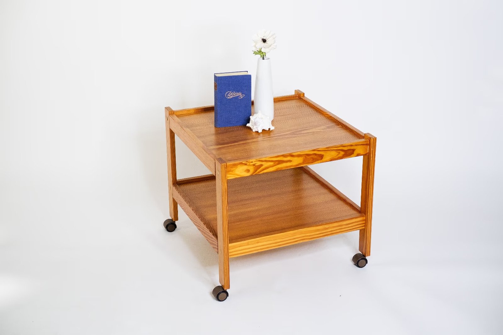 Vintage Teak 2-Tier Tea Trolley with Wheels for sale at Pamono