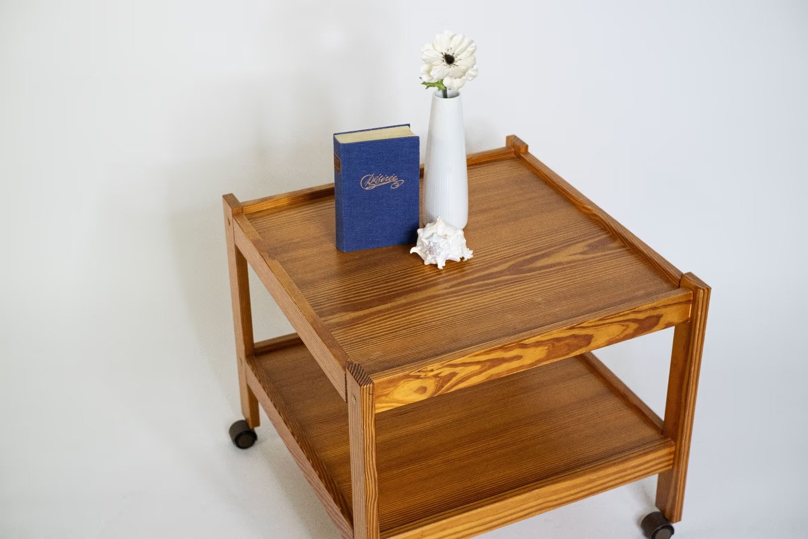 Vintage Teak 2-Tier Tea Trolley with Wheels for sale at Pamono