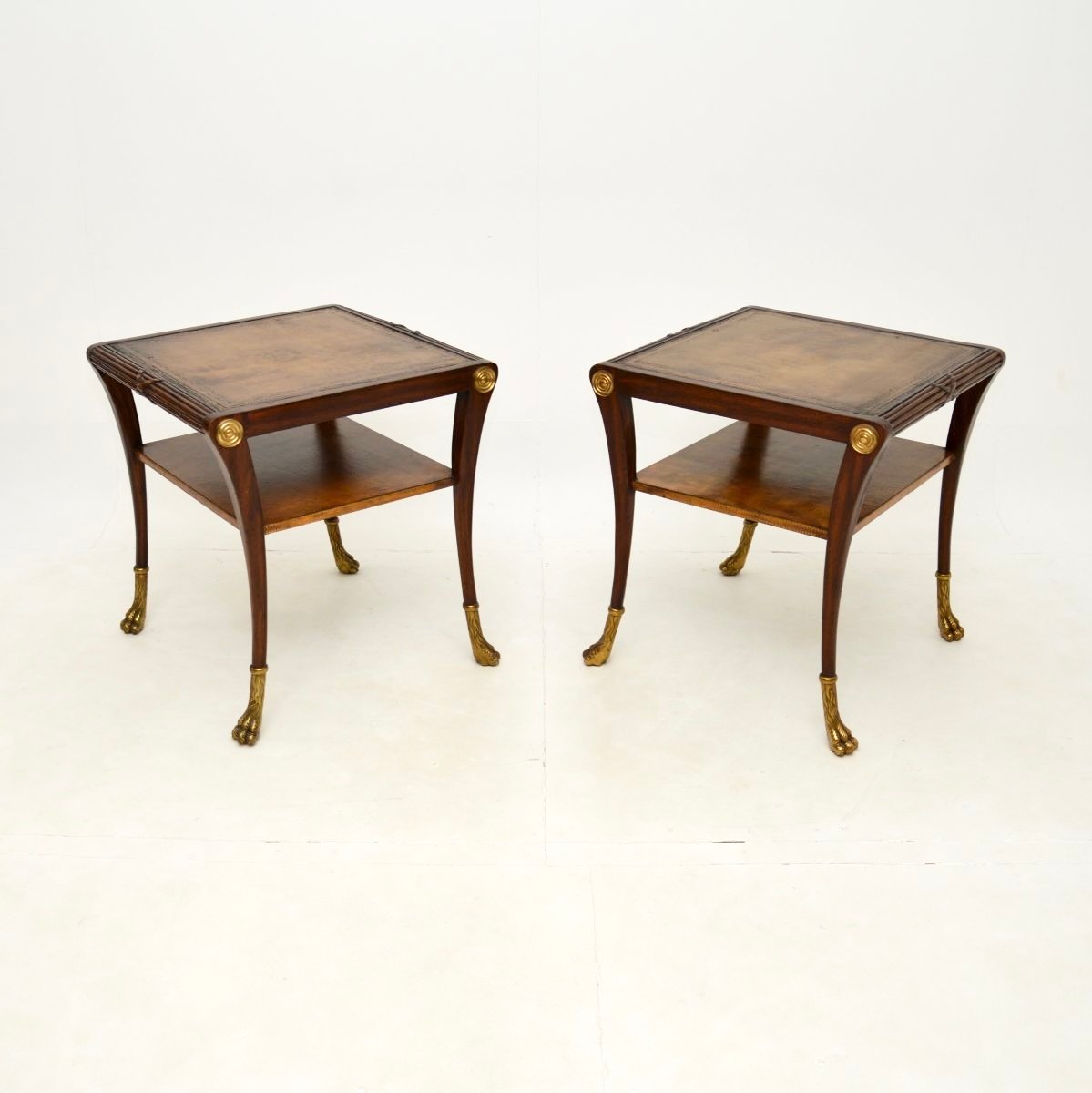 Regency Leather Top Side Tables, 1960s, Set of 2 for sale at Pamono