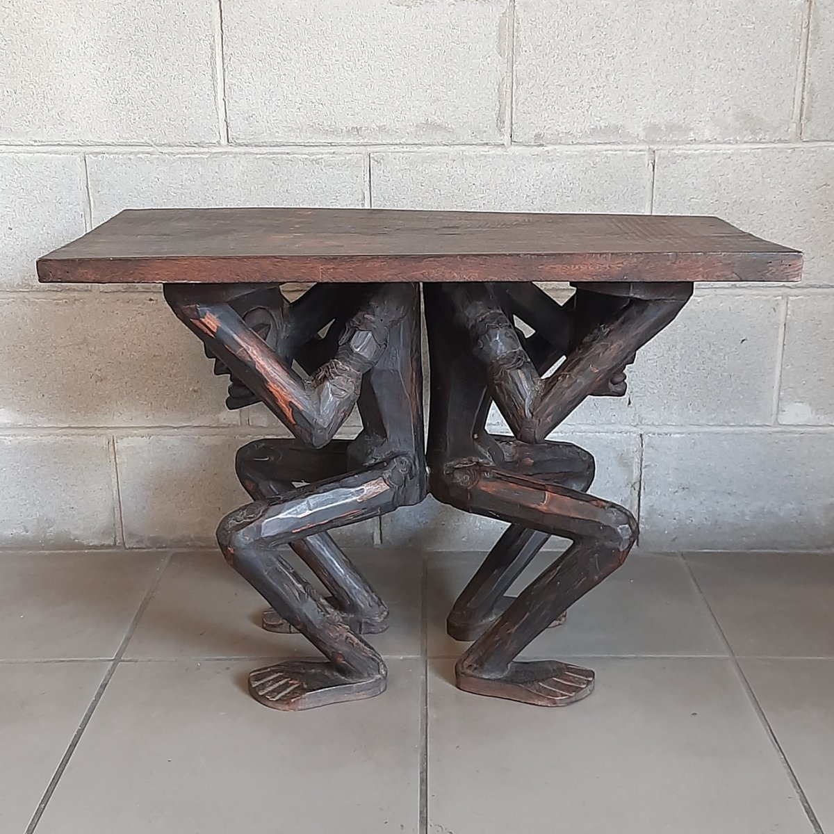 African Table in Carved Wood with Tribal Sculpture for sale at Pamono
