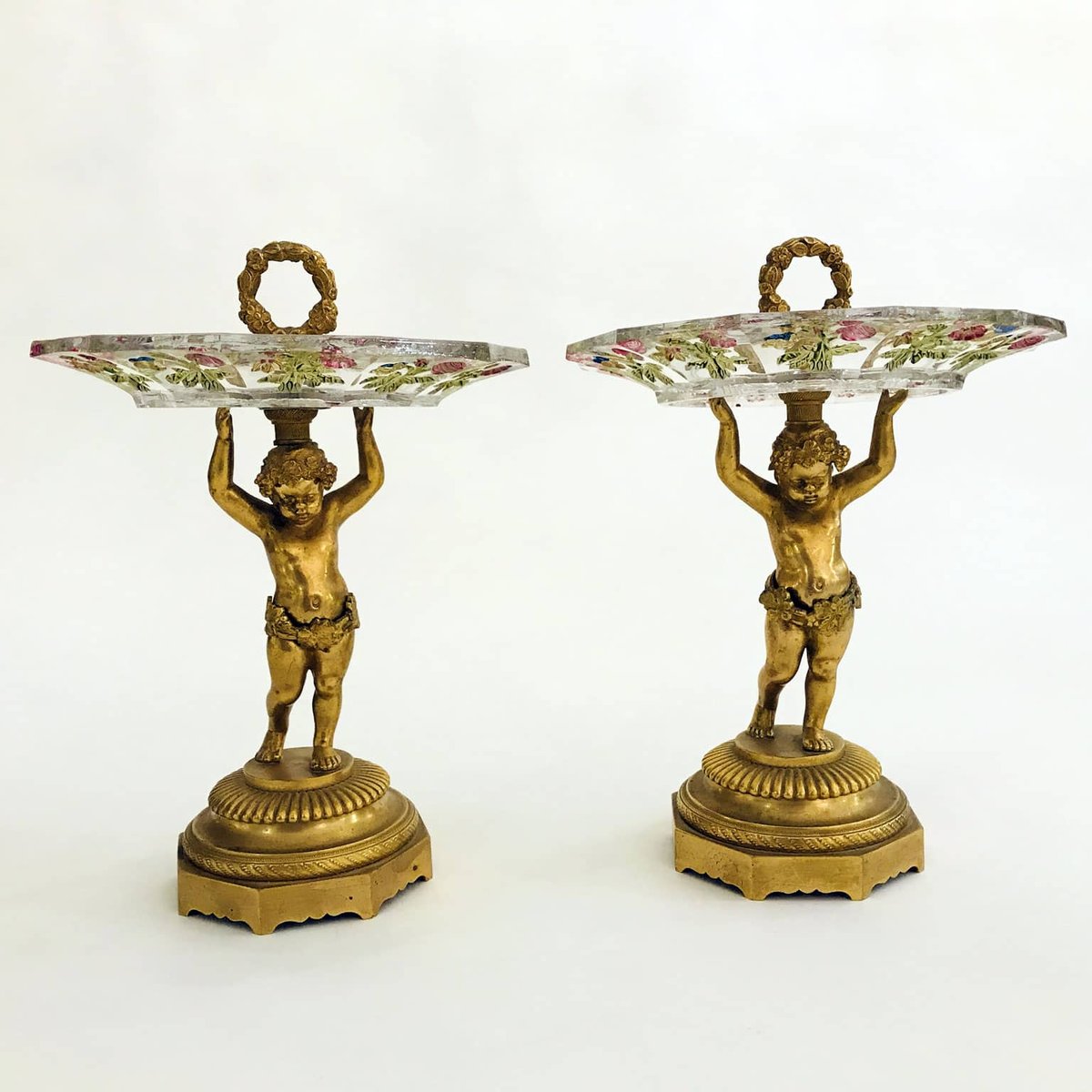 Gilded Bronze and Cut and Colored Crystal Stands, Austria, 1800s, Set ...