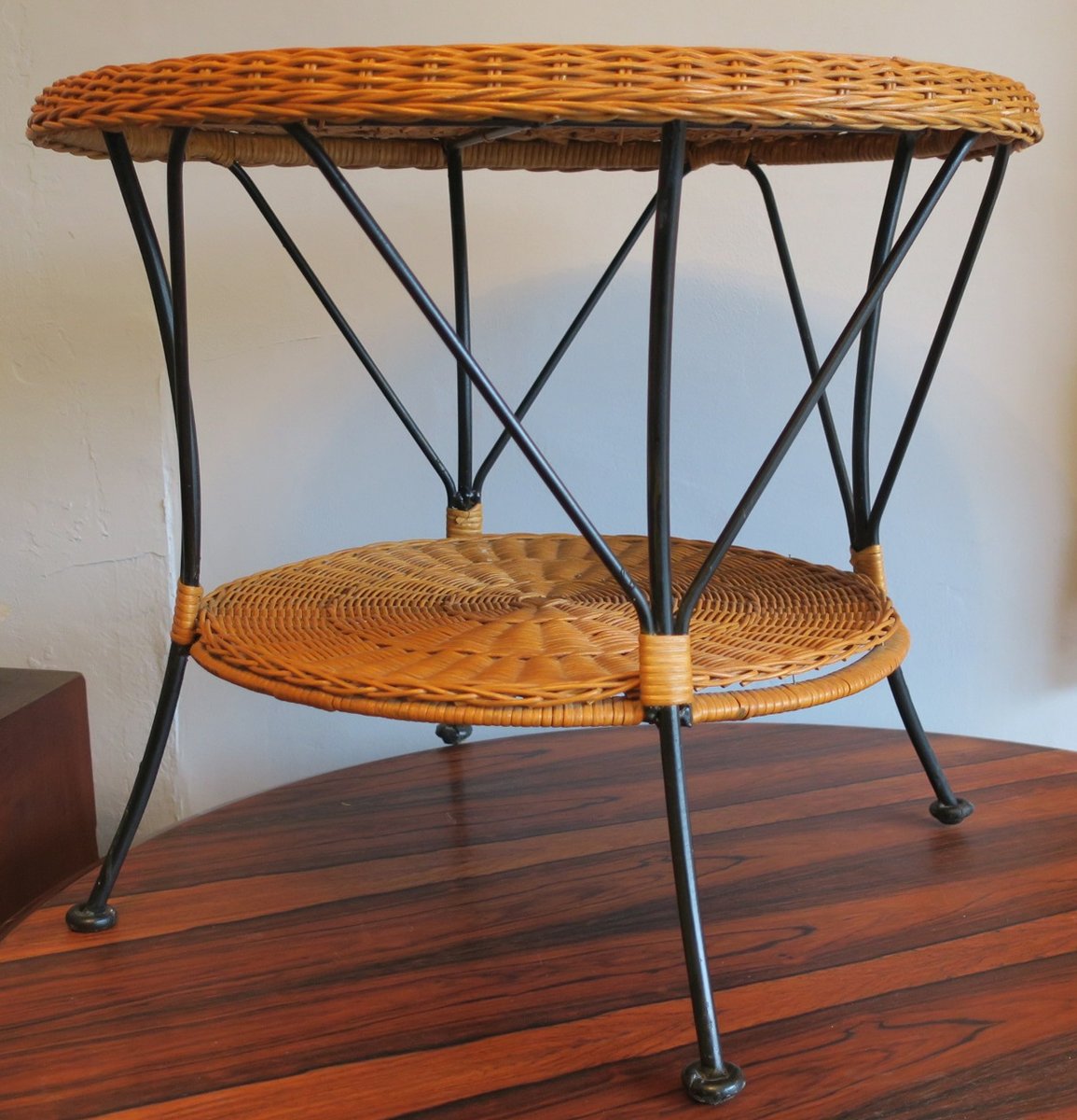 Two-Level Coffee Table in Rattan and Iron, 1960s for sale at Pamono
