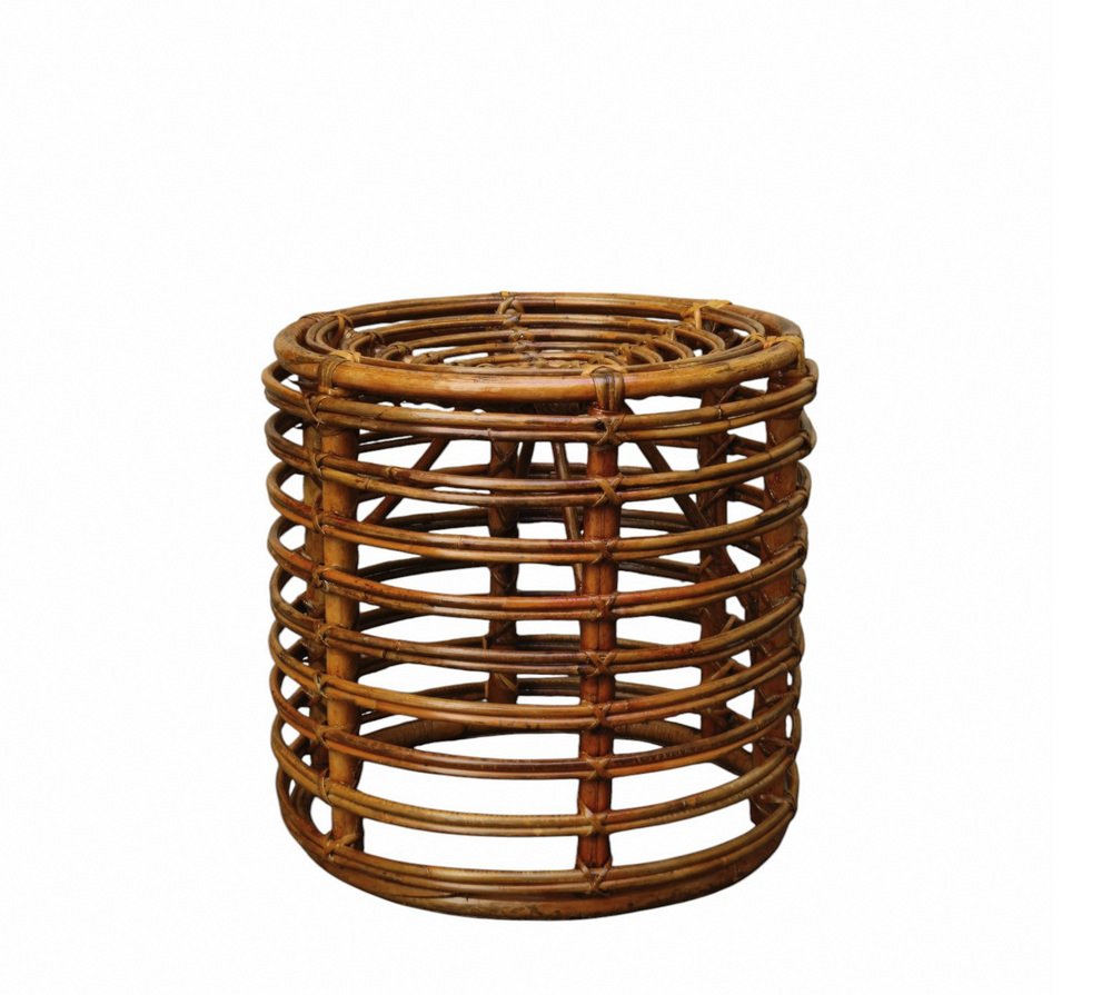 Cylindrical Stool in Rattan by Tito Agnoli, 1960s for sale at Pamono
