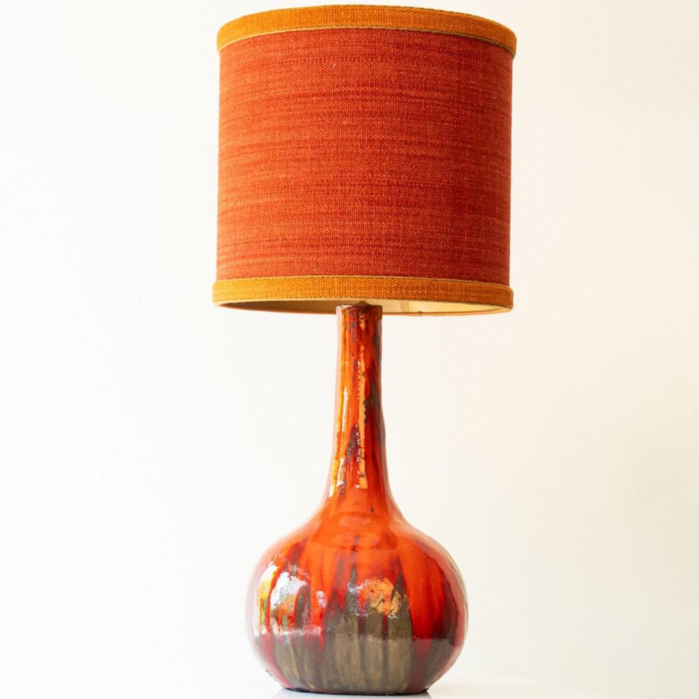 Red Brown Ceramic Floor Table Lamp with Lampshade attributed to R ...