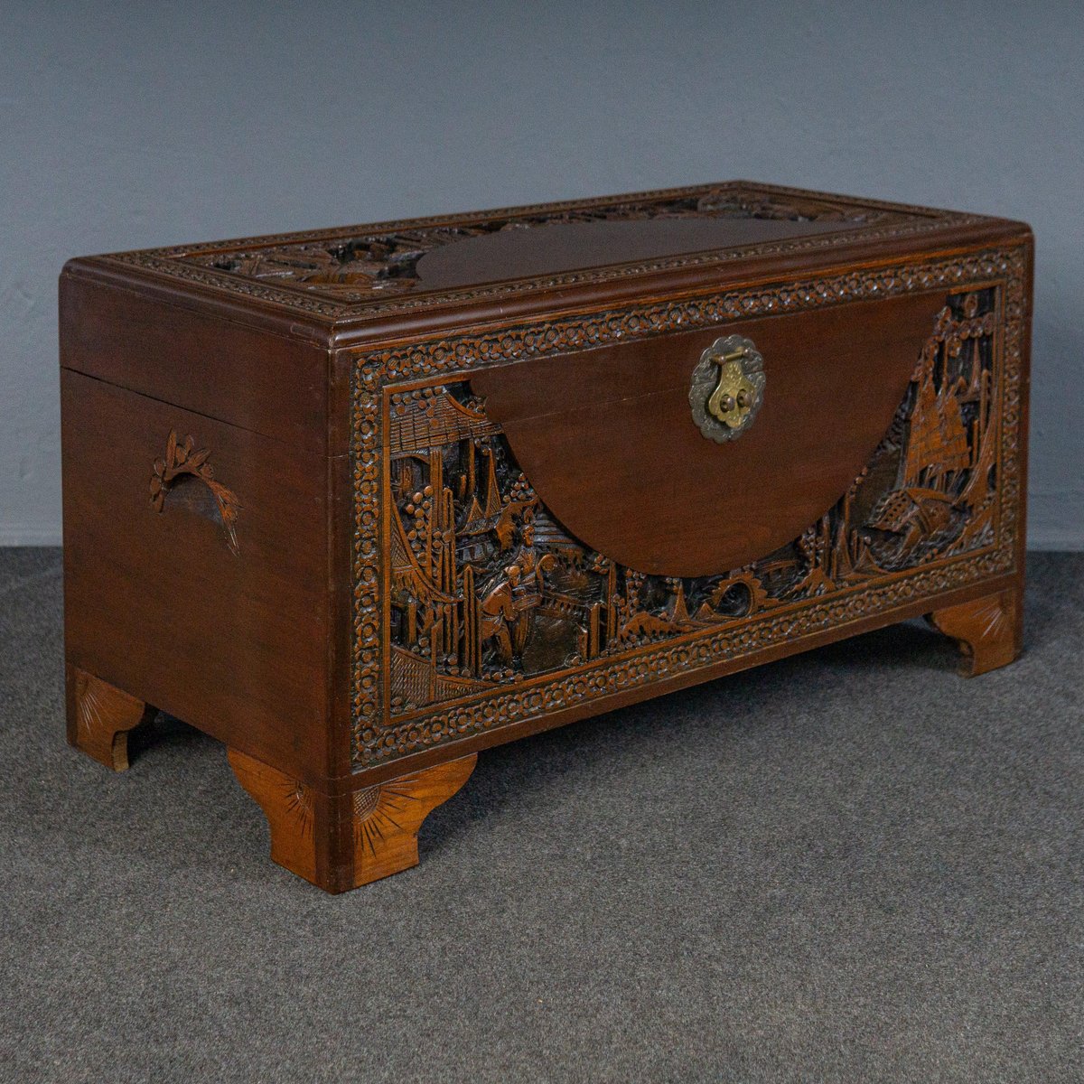Vintage Asian Chest with Carved Feet for sale at Pamono