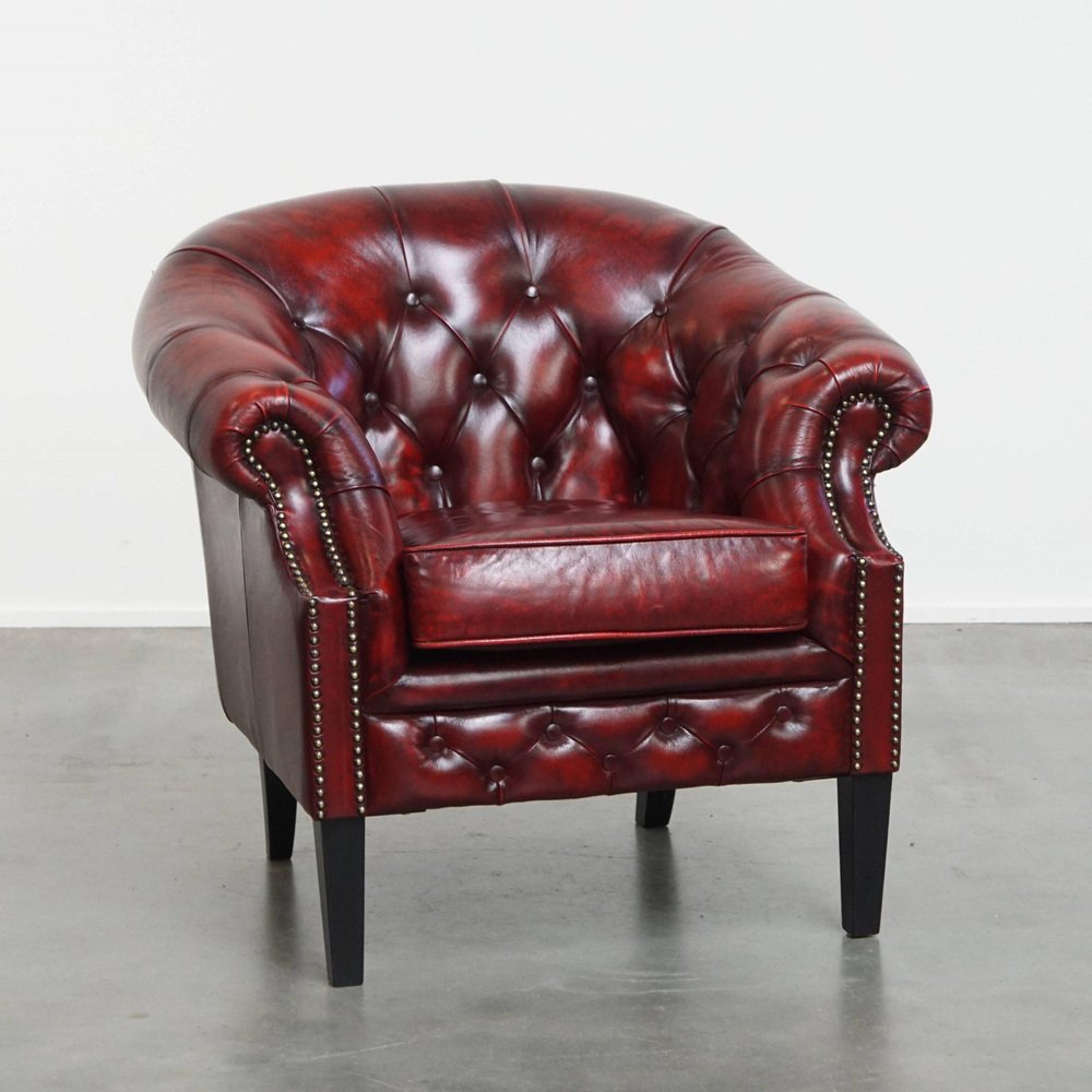 Chesterfield English Cow Leather Club Chair in Flamed Red Color for ...