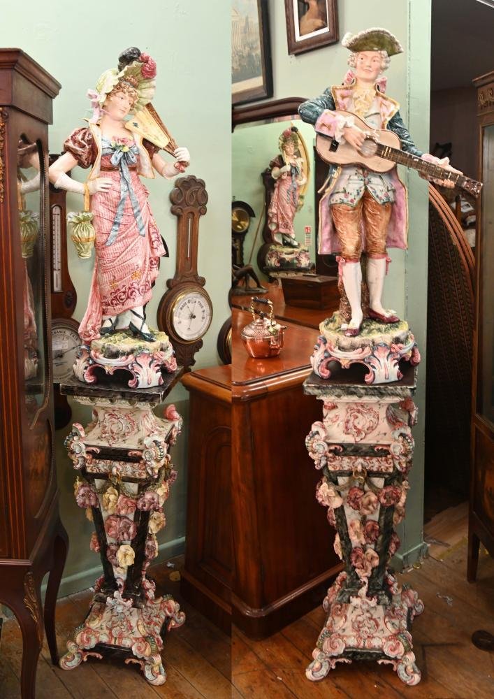 Italian Majolica Porcelain Figures Statues on Pedestal Stands, 1860s ...