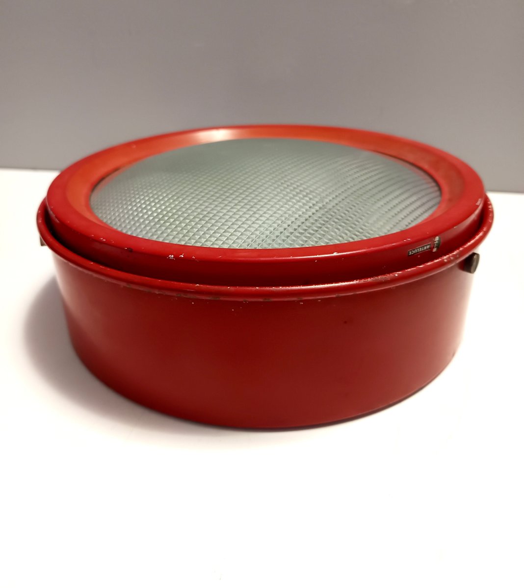 Red Metal and Glass Ceiling Light Model 3055 by Gino Sarfatti for ...