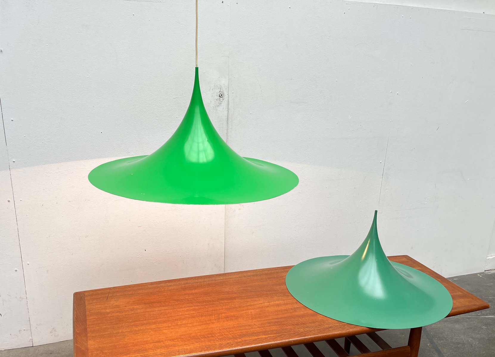 Mid-Century Modern Danish Space Age Green Model Semi Tulip Pendant Lamp ...