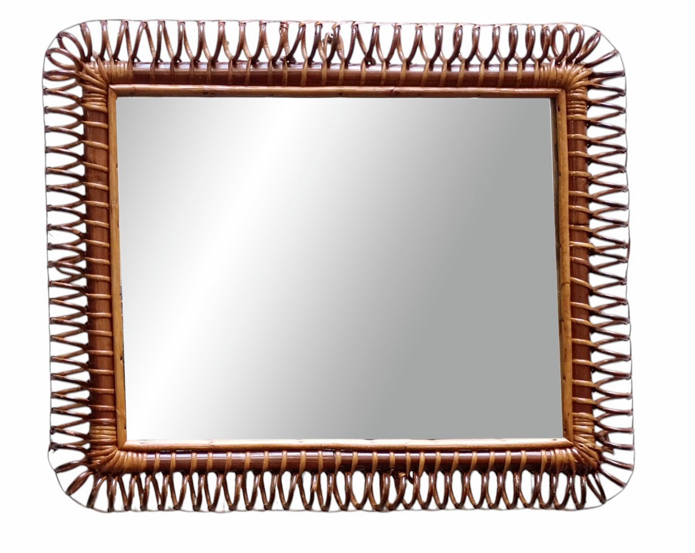 Rattan and Wicker Rectangular Wall Mirror, 1960s for sale at Pamono