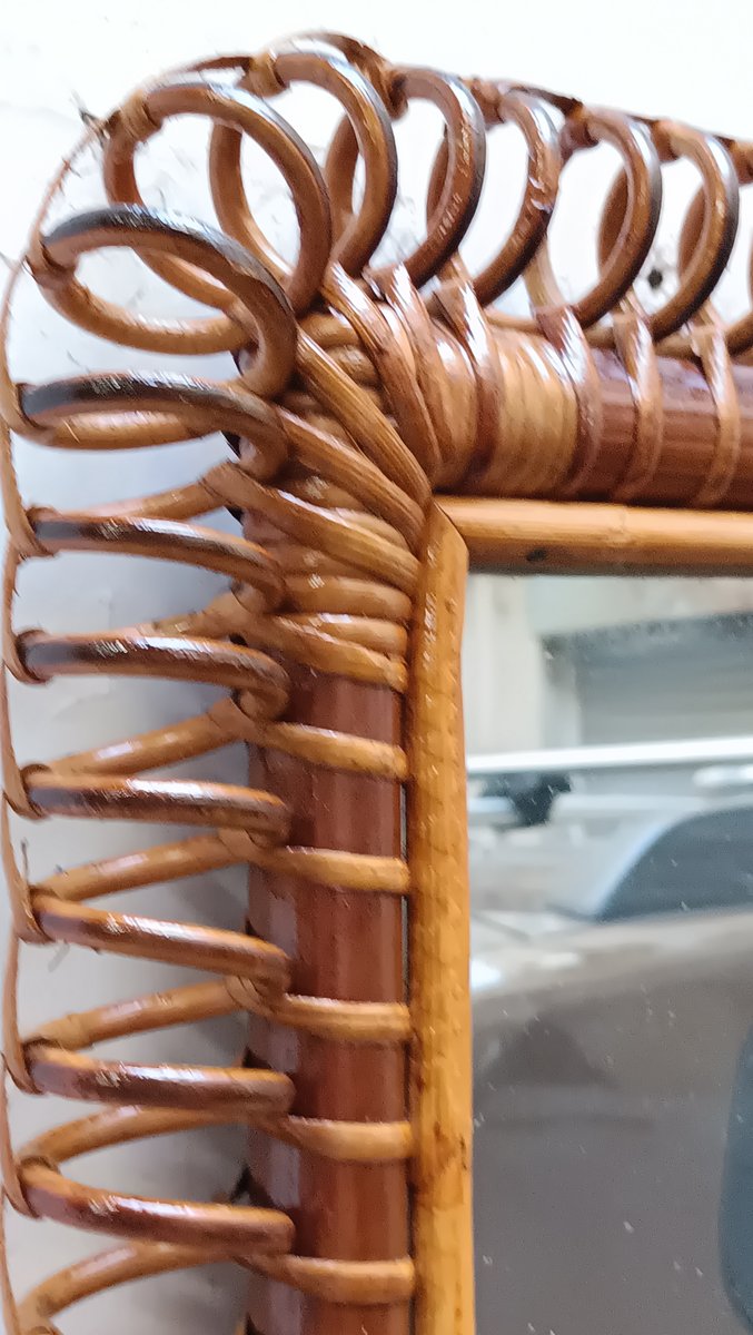 Rattan and Wicker Rectangular Wall Mirror, 1960s for sale at Pamono