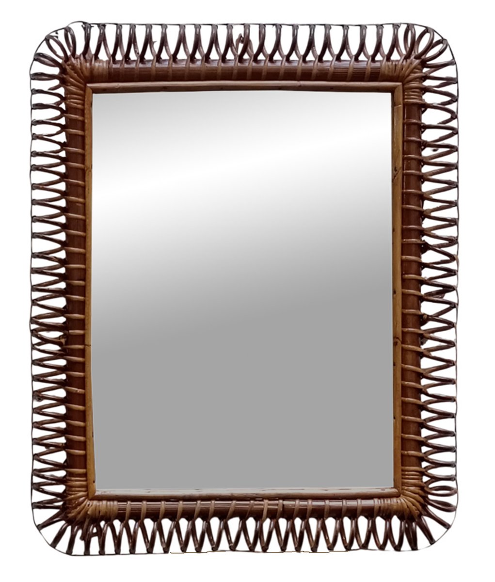 Rattan and Wicker Rectangular Wall Mirror, 1960s for sale at Pamono