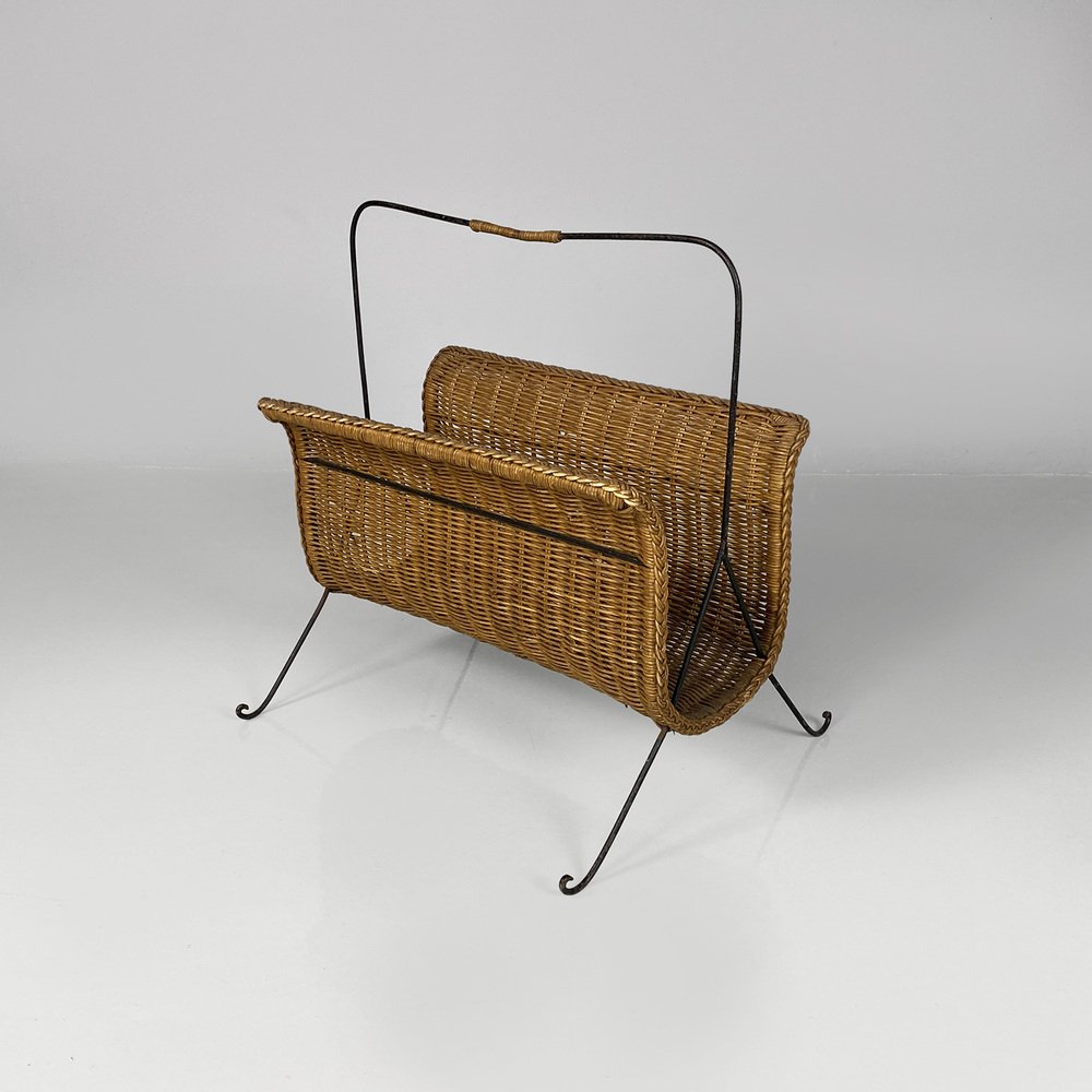 Mid-Century Modern Italian Modern Straw Magazine Rack with Metal ...