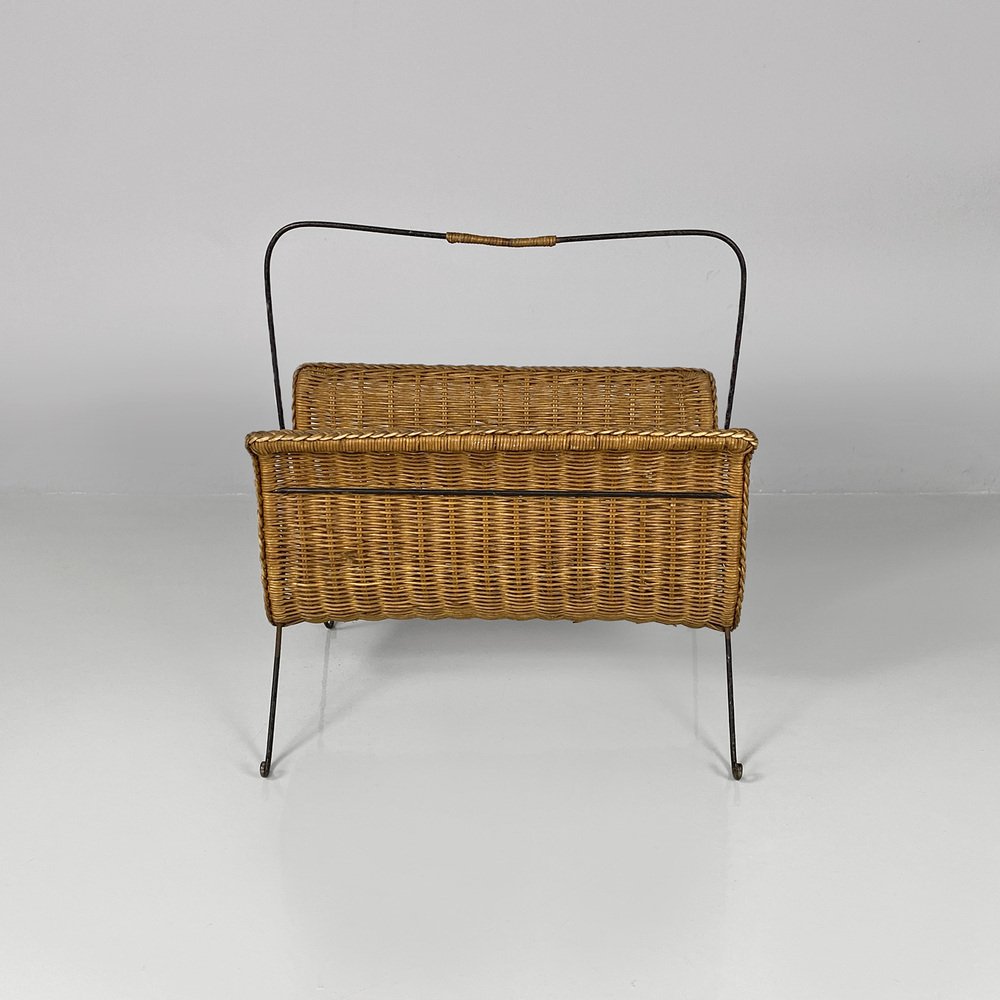 Mid-Century Modern Italian Modern Straw Magazine Rack with Metal ...
