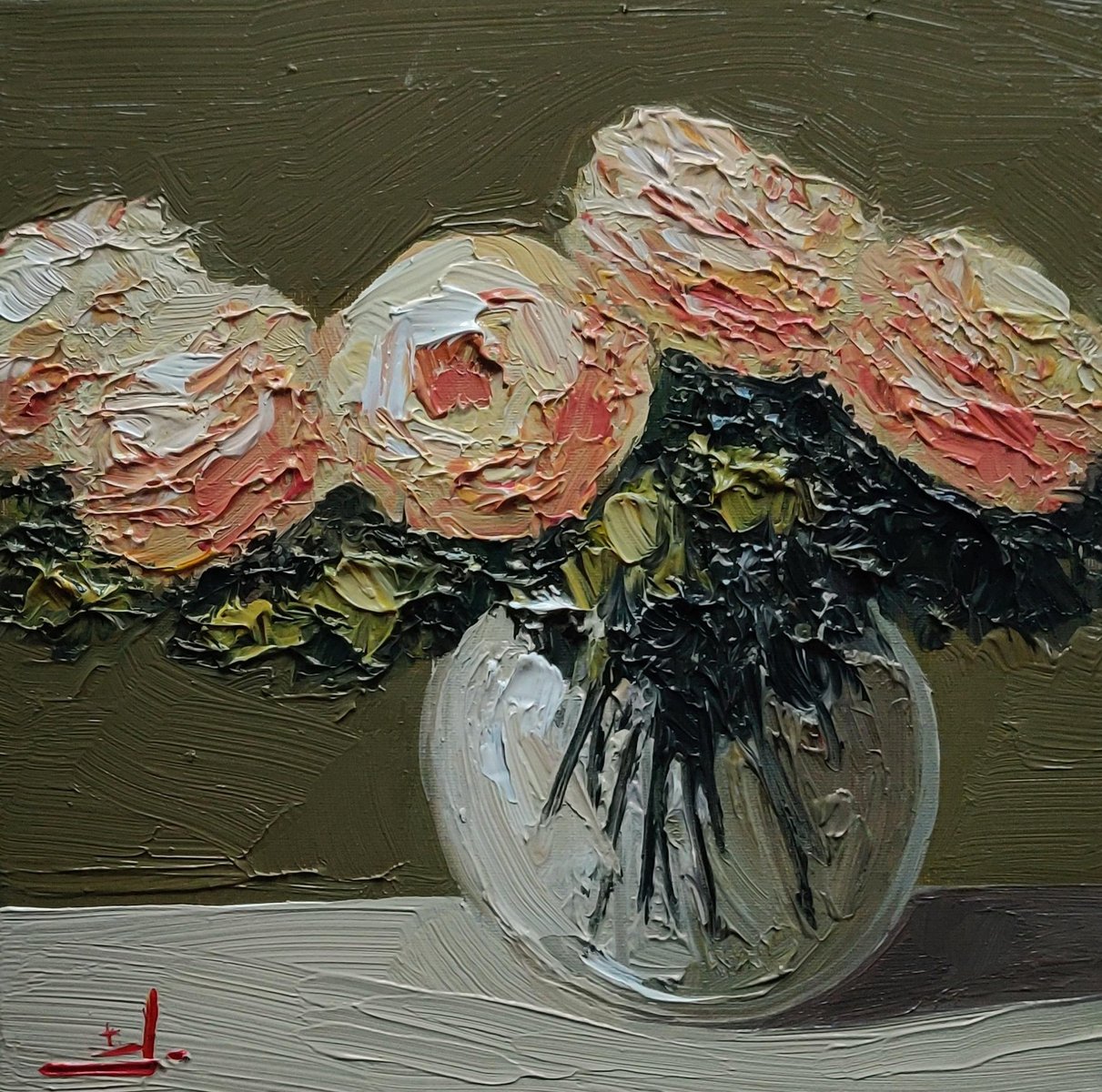 Vivek Mandalia, Pink Roses, Oil on Canvas for sale at Pamono