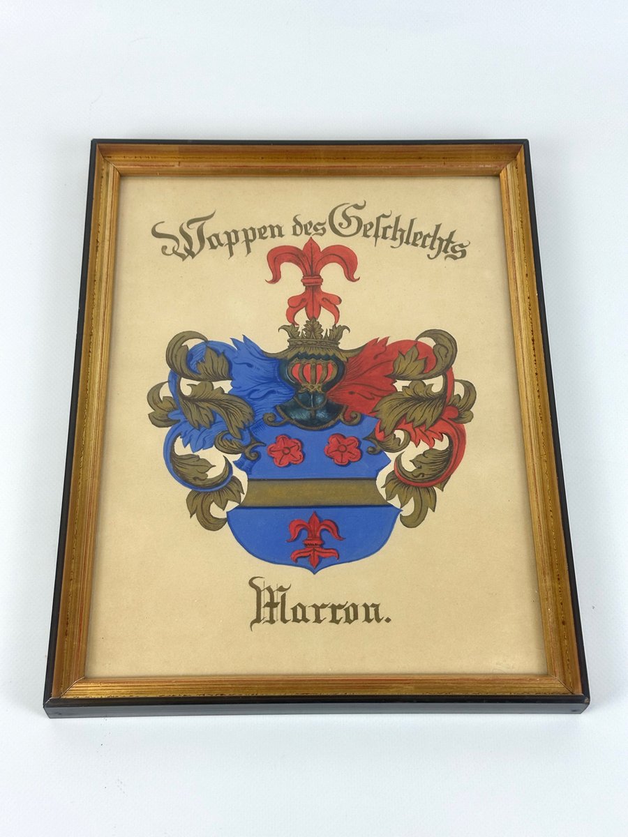 Framed French Family Marron Coat of Arms, 19th Century for sale at Pamono
