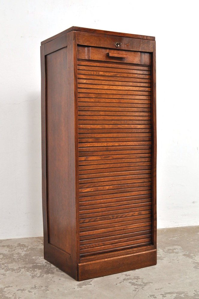 Art Deco Roller Door Cabinet in Oak, 1930s for sale at Pamono