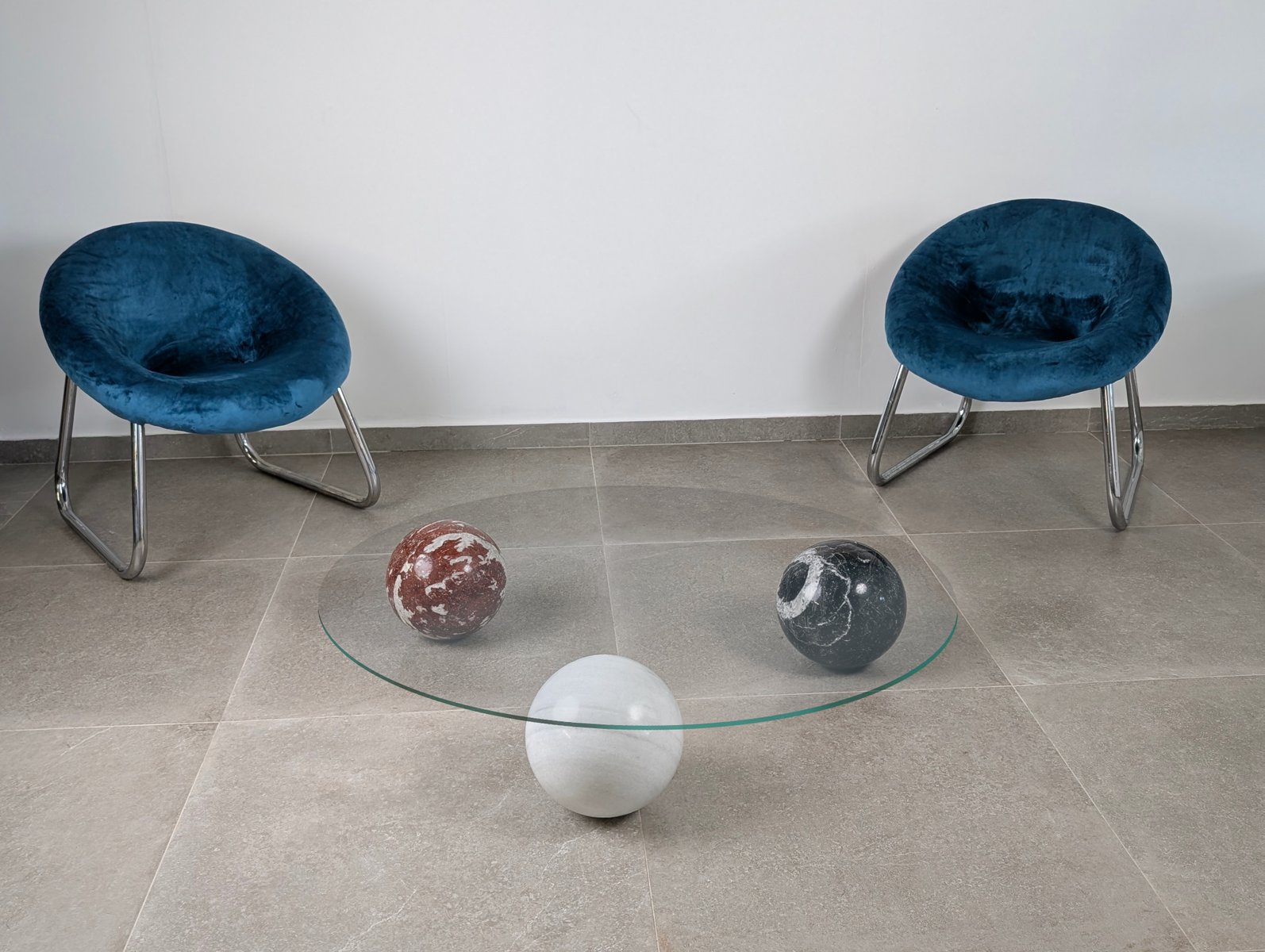 Italian Table with Tricolor Marble Spheres, 1990s for sale at Pamono