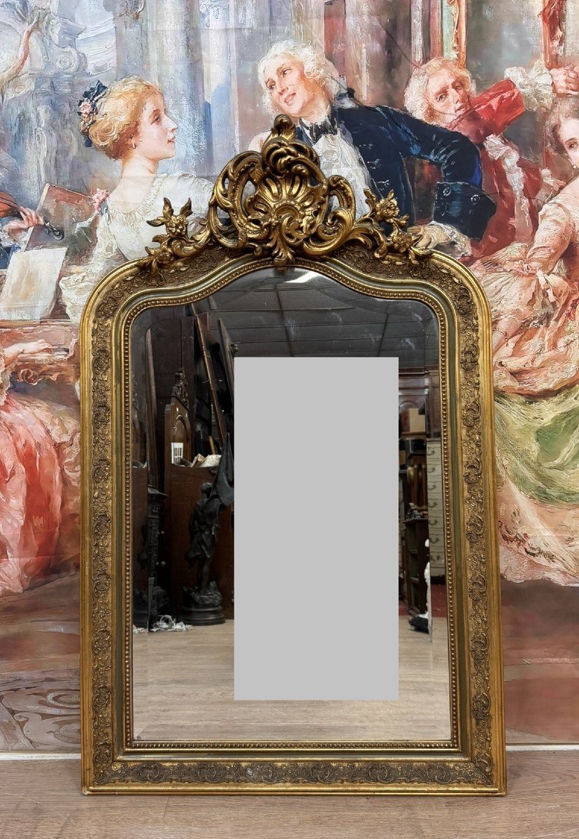 Large Napoleon III Mirror in Gilded Wood, 1880s for sale at Pamono