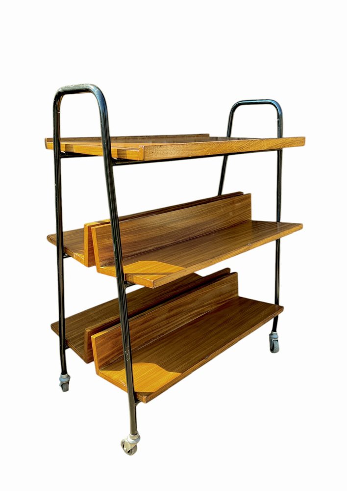 Midcentury Modern Teak Library Book Trolley with Slanted Shelves, 1970s ...