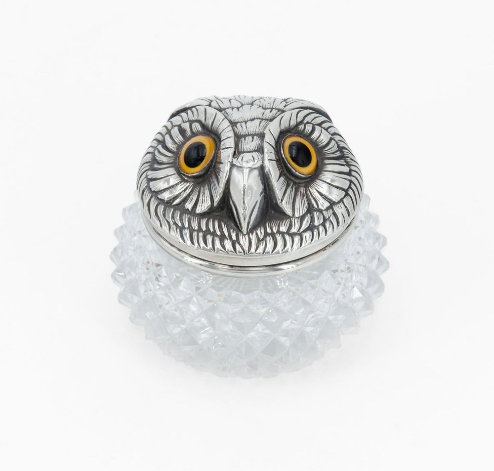 Victorian Novelty Silver-Mounted Owl Inkwell from Sampson Mordan & Co ...