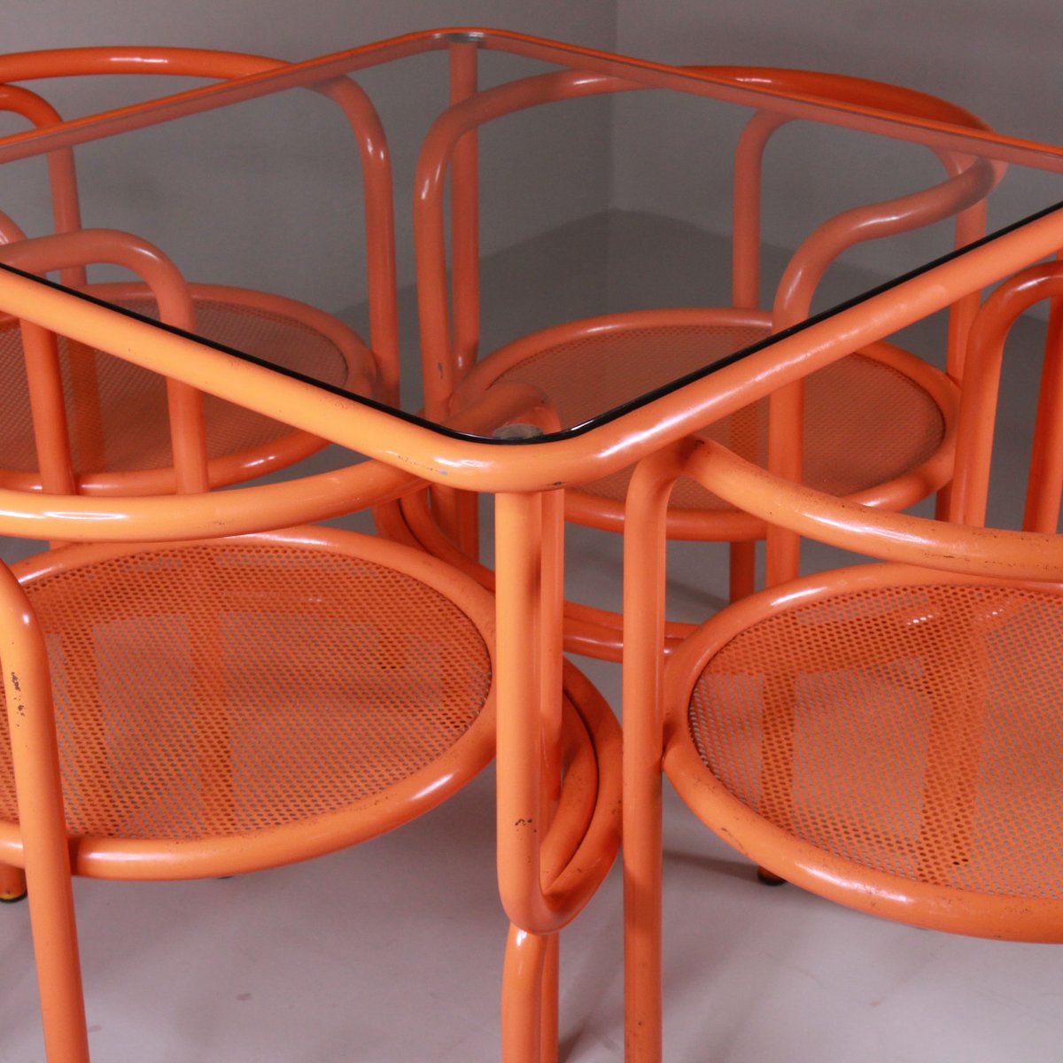 Orange Locus Solus Dining Table and Chairs by Gae Aulenti for ...