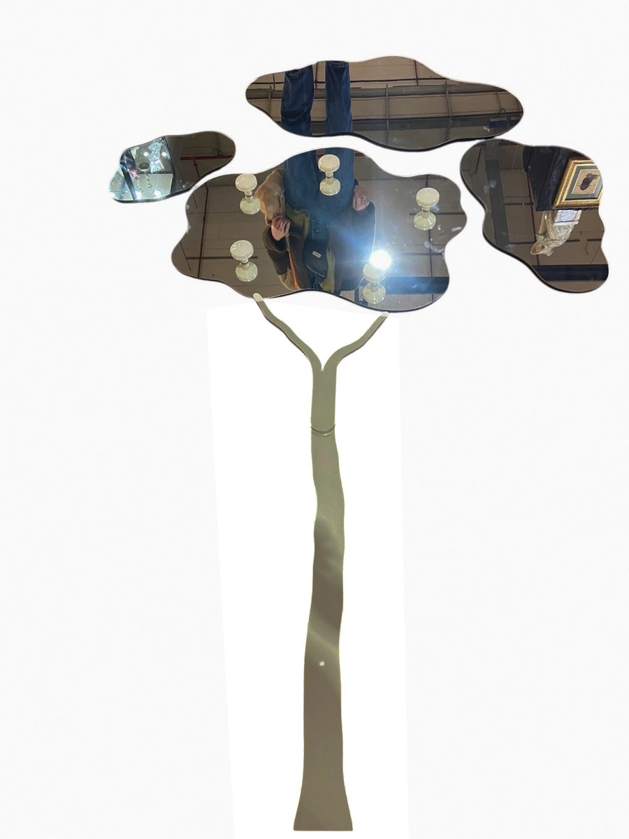 Tree Shaped Wall Hanger with Mirror, 1970s for sale at Pamono