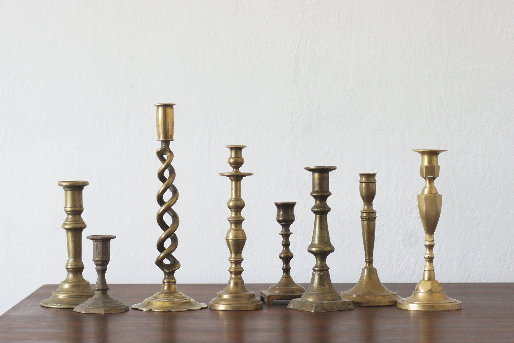 Vintage Brass Candlesticks, 1960s, Set of 8 for sale at Pamono