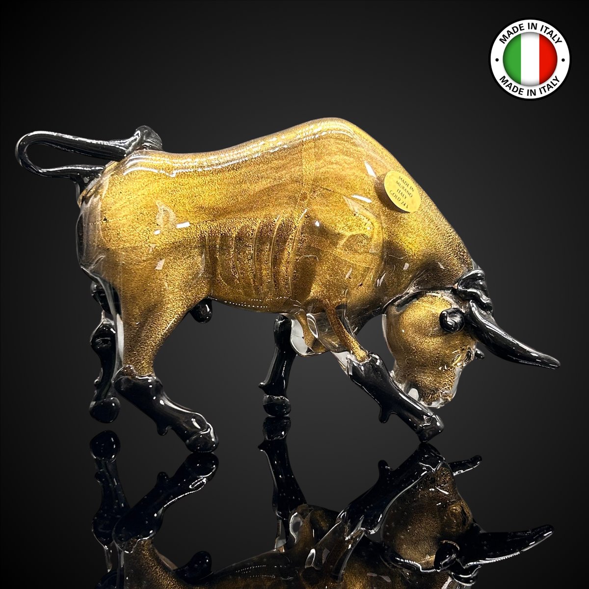 Murano Glass Bull with 24k Gold Aurum by Venice Mastery for sale at Pamono