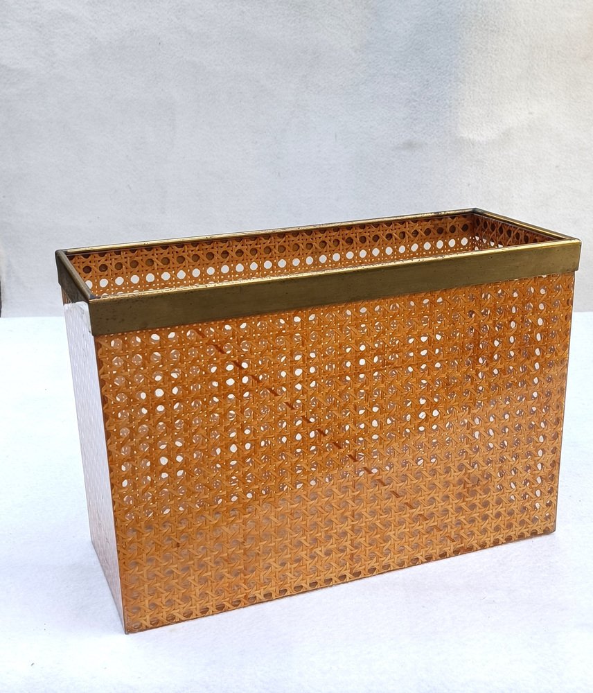 Acrylic and Vienna Straw Container, 1970s for sale at Pamono