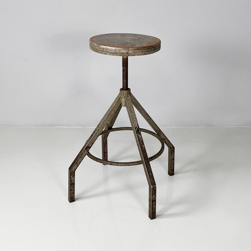 Industrial Italian Adjustable Stool in Grey Wood and Metal, 1950s for ...