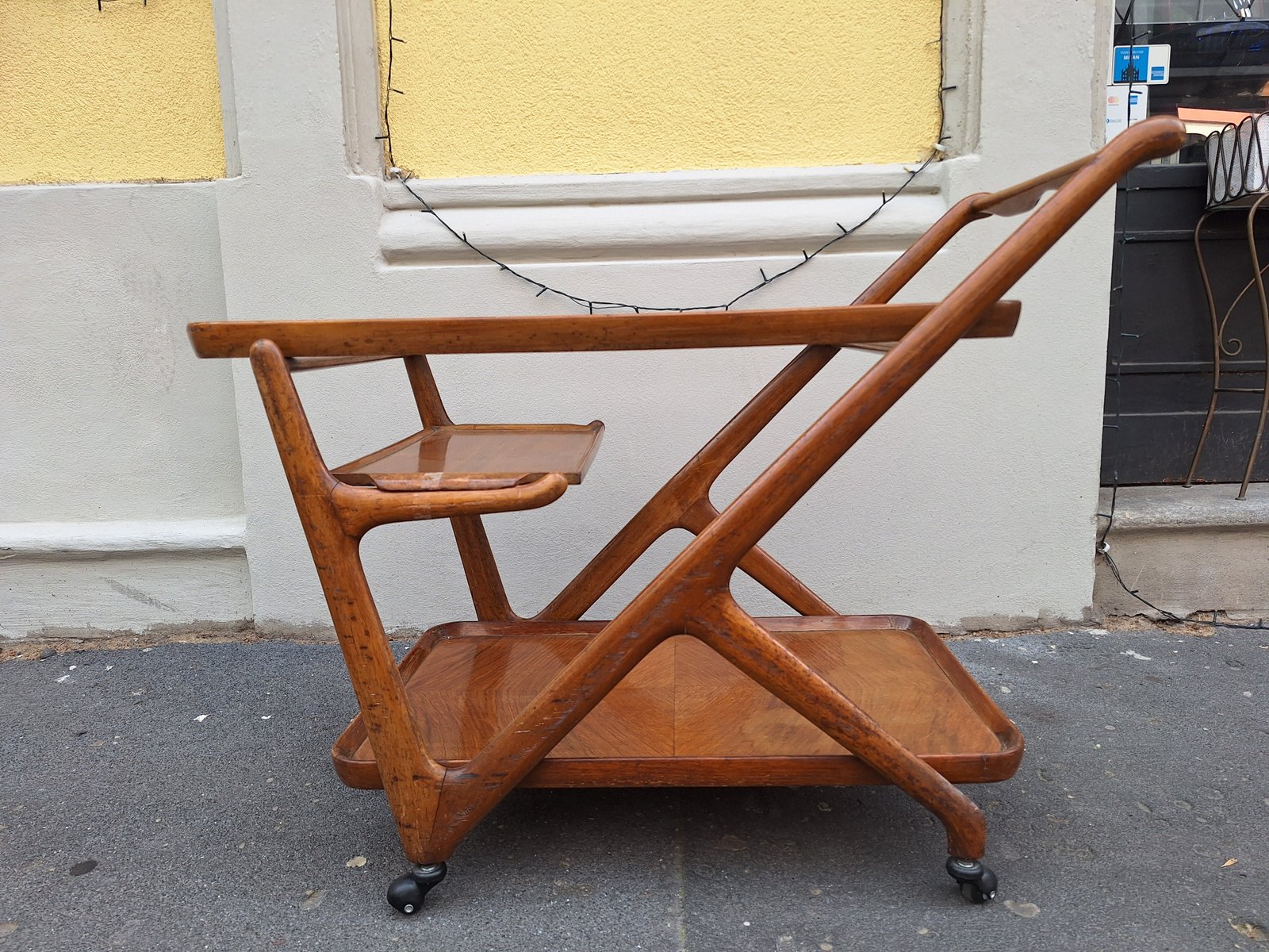 Vintage Trolley with Removable Tray in Light Wood from Cassina, 1950s ...