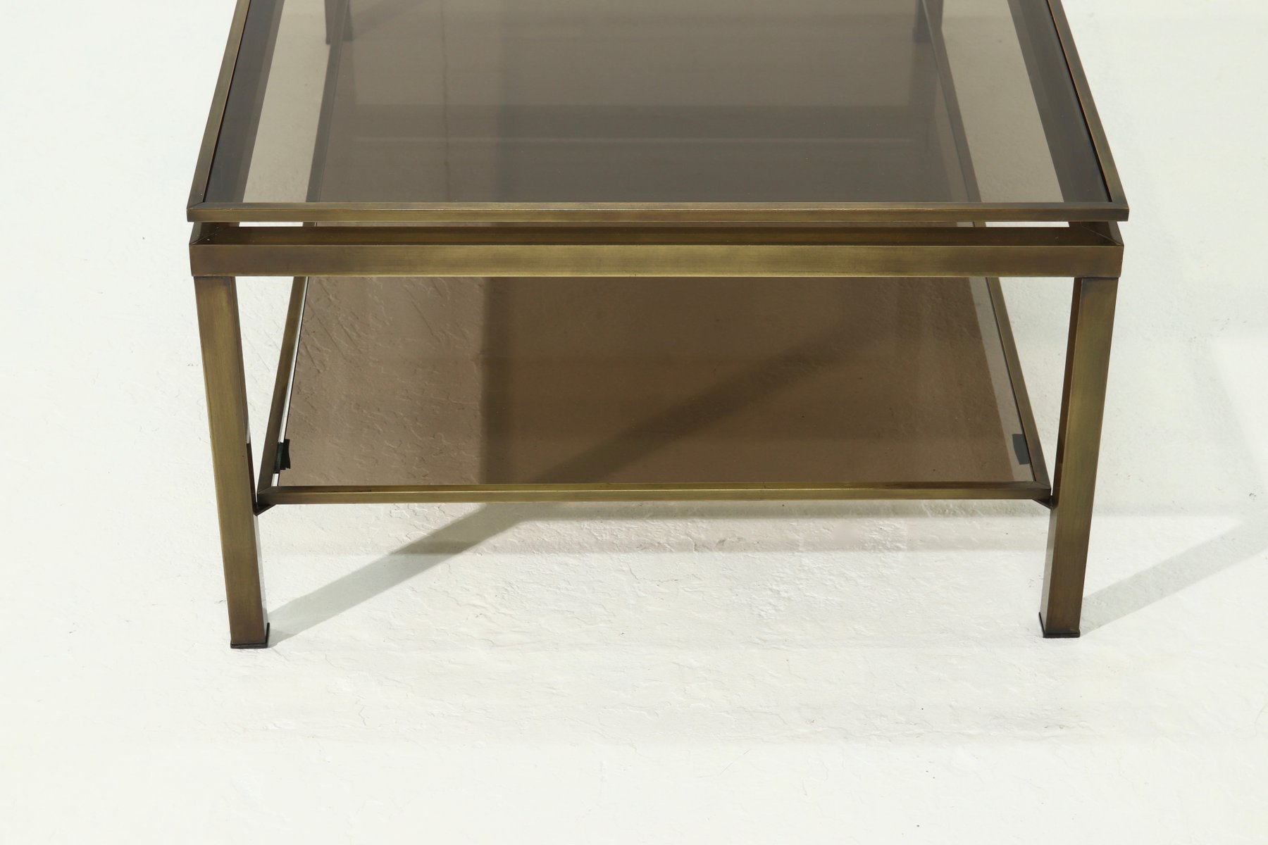 Brass and Smoked Glass 2-Tier Coffee Table, 1970s for sale at Pamono